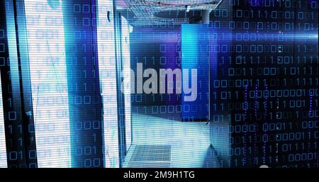 Image of binary code and lights over servers Stock Photo - Alamy