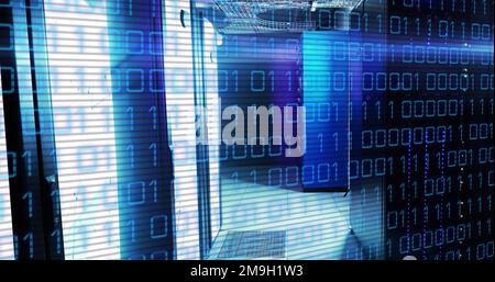 Image of binary code and lights over servers Stock Photo - Alamy
