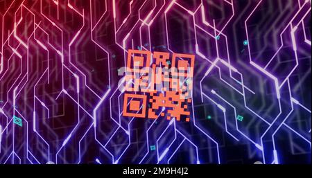 Composition of qr code over neon shapes and data processing on black background Stock Photo - Alamy