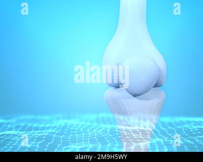 Knee joint on blue background with copy space for text. Bone human ...