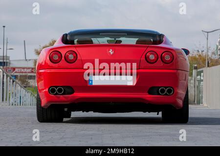 Rear view of red Ferrari 575M Superamerica convertible sports car Stock ...