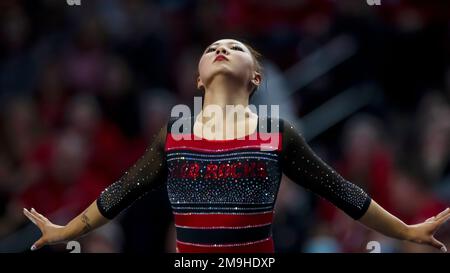 Utah gymnast Kara Eaker performs her beam routine during an NCAA ...