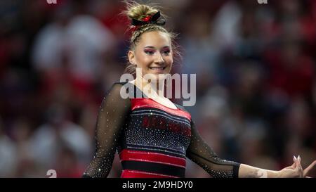 Utah gymnast Makenna Smith performs her floor routine during an NCAA ...