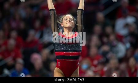 Utah gymnast Jaylene Gilstrap performs her floor routine during an NCAA ...