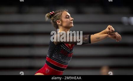 Utah gymnast Grace McCallum performs her floor routine during an NCAA ...