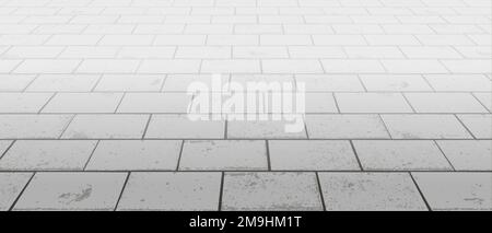 Vanishing perspective concrete block pavement vector background with texture. Tile floor surface ...