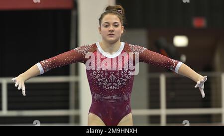 Alabama gymnast Gabby Gladieux competes on the beam against Arkansas ...