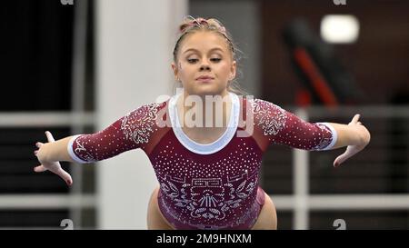 Alabama gymnast Mati Waligora competes on the bars against Arkansas ...
