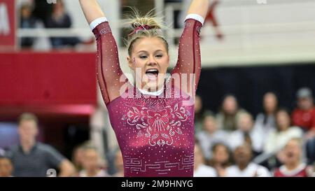 Alabama gymnast Mati Waligora competes on the floor during an NCAA ...