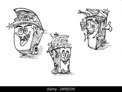 Vintage style black and white cartoon characters on a white background ...