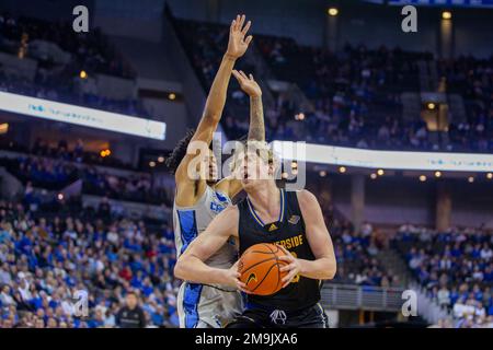 UC Riverside's Lachlan Olbrich (30) grabs the rebound against Creighton ...
