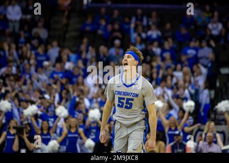 Creighton's Baylor Scheierman (55) celebrates his three point shot ...