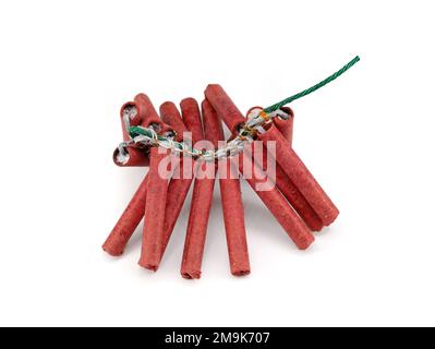 Red firecrackers string isolated on white background Stock Photo - Alamy