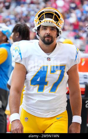 Los Angeles Chargers long snapper Josh Harris 47 during the first half of an NFL football game against the Arizona Cardinals Sunday Nov. 27 2022 in Glendale Ariz. AP Photo Rick Scuteri Stock