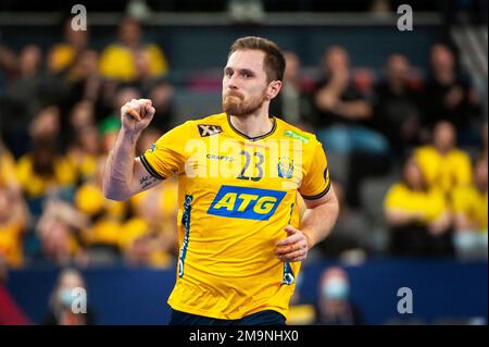 Gothenburg, Sweden. 18th Jan 2023. Eric Johansson of Sweden celebrates ...