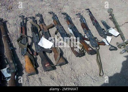 Captured Iraqi weapons are displayed after US Marine Corps (USMC) 24th ...
