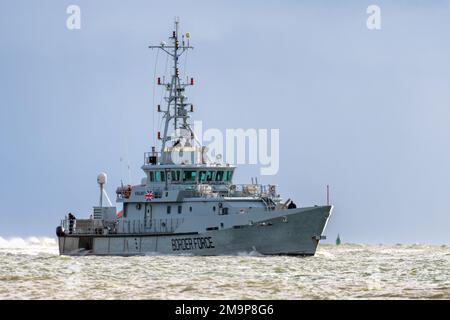 The UK Border Force customs cutter HMC SEEKER remains stationary in the ...