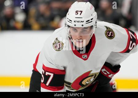 Ottawa Senators center Shane Pinto (57) plays against Vegas Golden ...