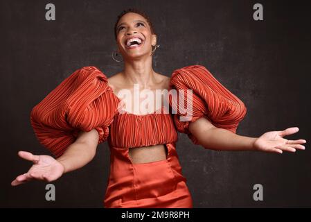 Shinelle Azoroh, from the Apple TV+ television series "Swagger," poses ...