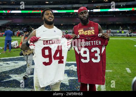 San Francisco 49ers' Kalia Davis, left, Arik Armstead, middle, and ...