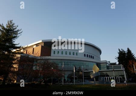 Fans arrive at the Spokane Veterans Memorial Arena before an NCAA ...