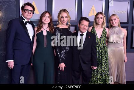 From left, Sam Fox, Esme Fox, Tracy Pollan, Michael J. Fox, Schuyler ...