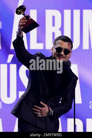 Christian Nodal accepts the award for best ranchero/mariachi album for ...