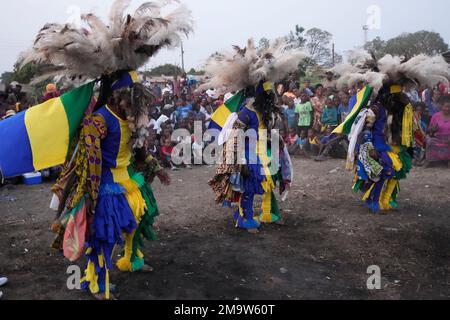 Gule Wamkulu dance secretive society members in gory masks and colorful ...