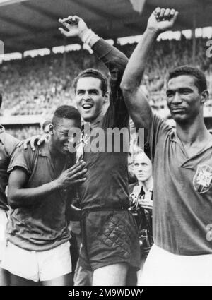 FILE - In this June 29, 1958 file photo Brazil's 17 year-old Pele, left ...