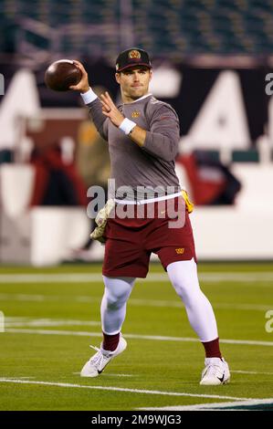 Washington Commanders quarterback Jake Fromm (11) warms up during an ...