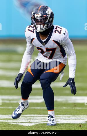 Denver Broncos cornerback Damarri Mathis (27) tries to tackle Carolina ...