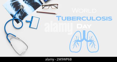 Banner for World Tuberculosis Day with stethoscope and paper lungs ...
