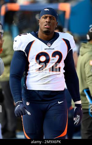 Denver Broncos defensive lineman Jonathan Harris takes part in drills ...