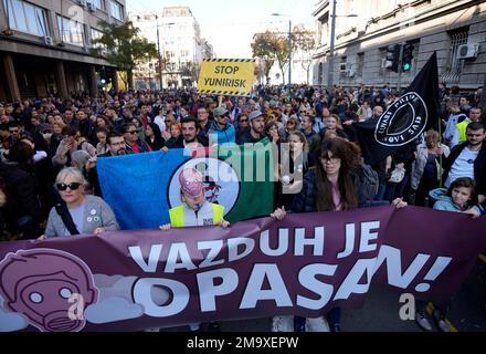 People attend a protest against pollution and for a cleaner air in ...