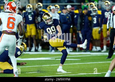 Kicker Blake Grupe kicks off during Notre Dame football's NFL Pro Day ...