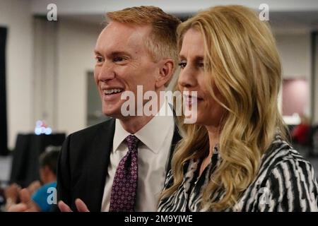 U.S. Sen. James Lankford, left, and his wife Cindy Lankford, right ...