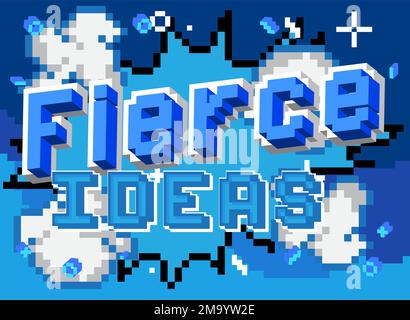 Ideas. Pixelated word with geometric graphic background. Vector cartoon ...