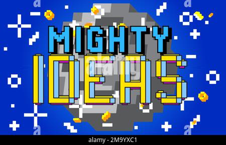 Ideas. Pixelated word with geometric graphic background. Vector cartoon ...