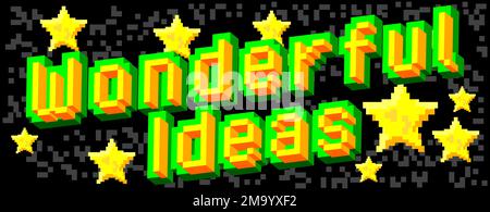 Ideas. Pixelated word with geometric graphic background. Vector cartoon ...