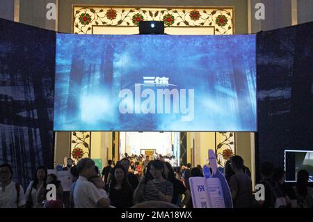 (FILE) Hugo Award winner Liu Cixin and Yao Haijun, editor-in-chief of ...