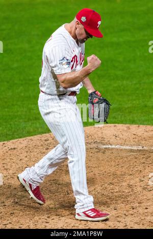 Philadelphia Phillies' Andrew Bellatti reacts during a baseball game ...