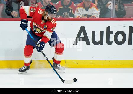 Florida Panthers defenseman Marc Staal (18) checks Vegas Golden Knights ...