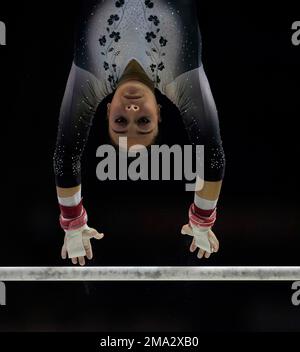 Hungary's Csenge Maria Bacskay competes on the uneven bars during the ...