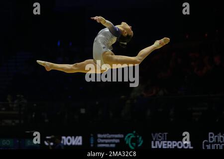 Lihie Raz of Israel competes in the women's floor exercise during the ...