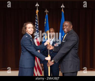 Col. Sirena Morris, 88th Mission Support Group commander, receives the ...