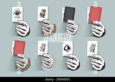Hand holding play cards drawing, vintage illustration vector Stock ...