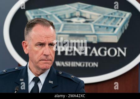 Pentagon spokesman U.S. Air Force Brig. Gen. Patrick Ryder speaks during a media briefing at the ...