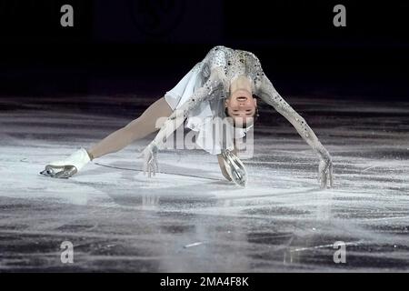 Isabeau Levito, of the United States, performs during an exhibition ...