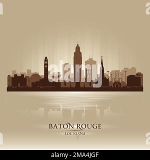 Baton Rouge Louisiana City Skyline Silhouette with Golden Buildings ...