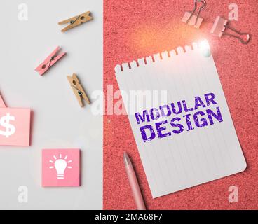 Sign displaying Modular Design. Business overview product designing to ...